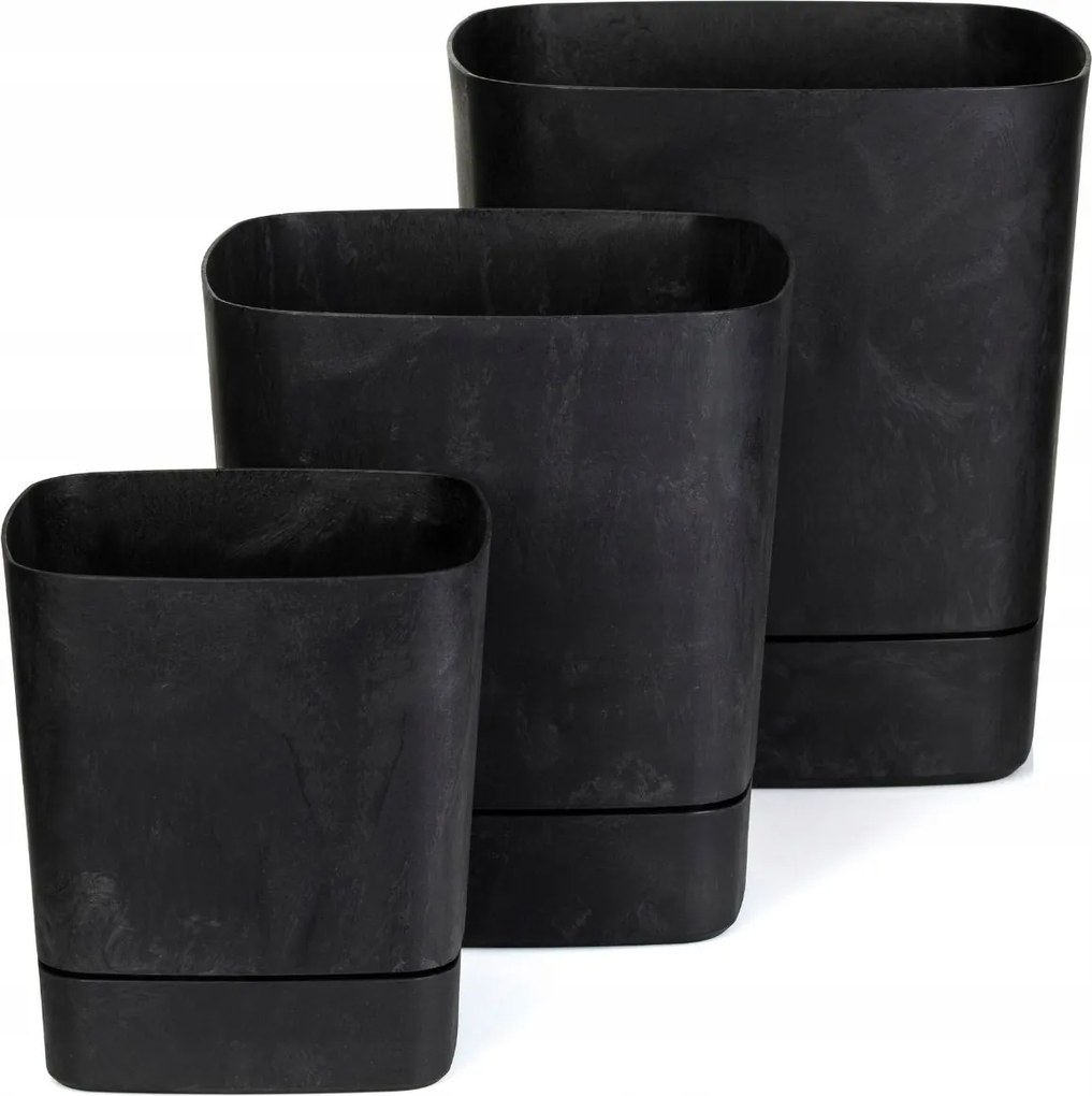 Plastový květináč s podmiskou Cubi 30x30 cm černý beton