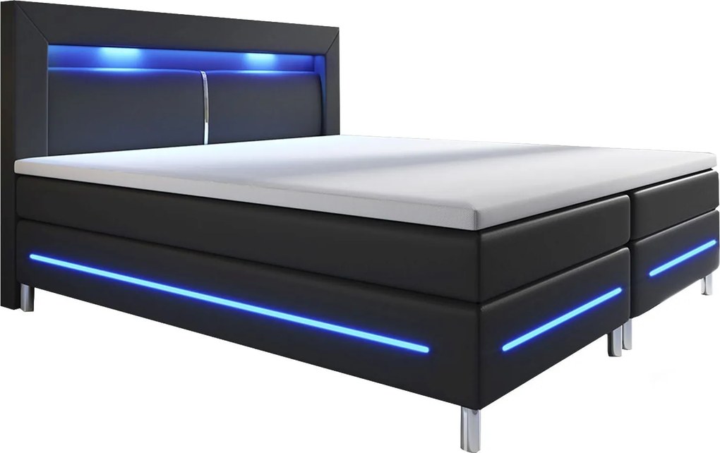 Juskys Postel boxspring Norfolk s potahem z umělé kůže Barva: černá, Velikost: 140 × 200 cm