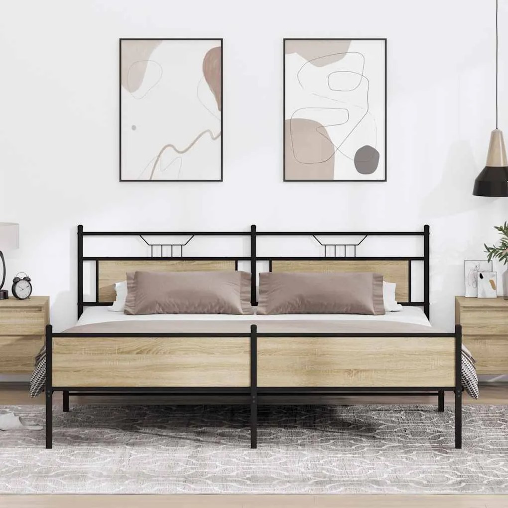 Kovový rám postele bez matrace dub sonoma 193 x 201 cm 3325127