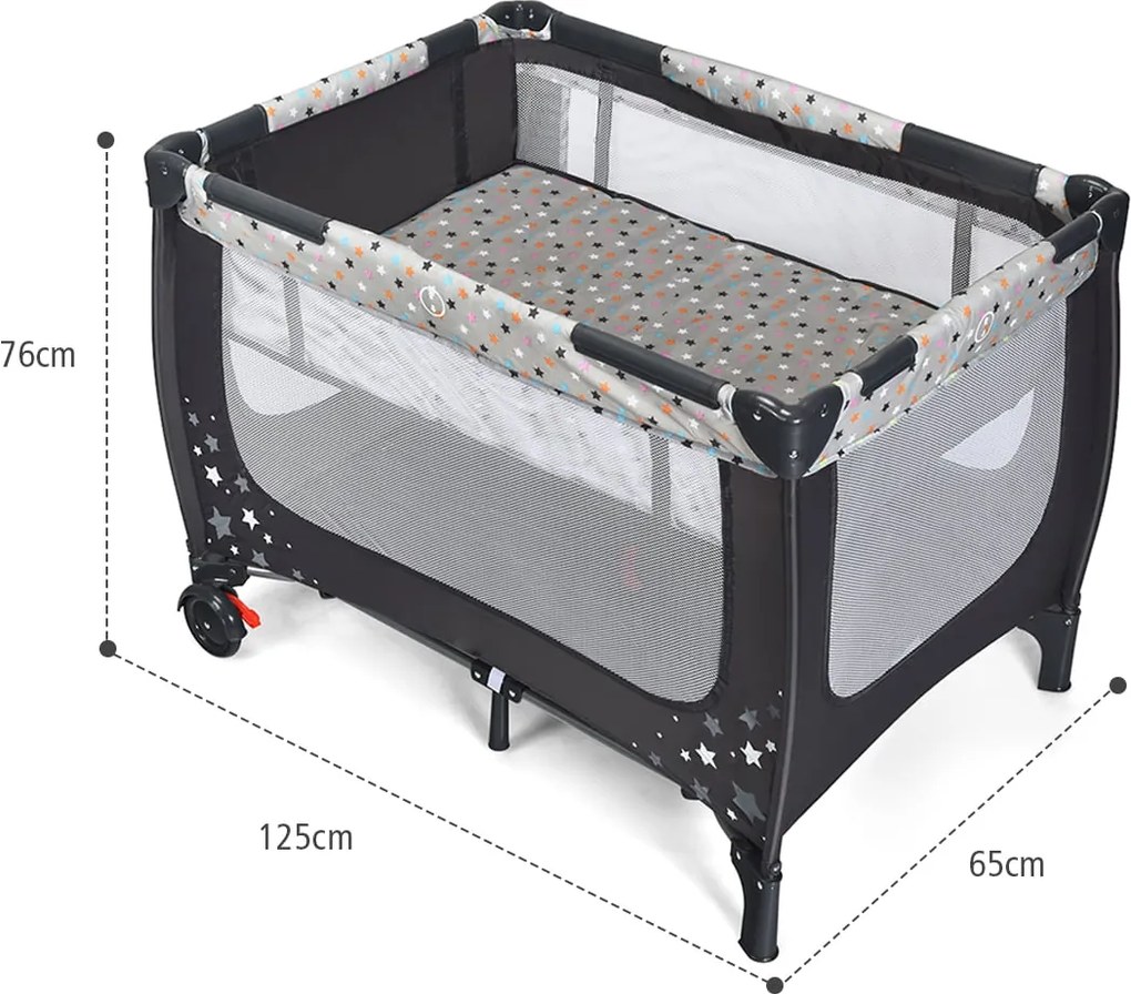 Costway 2 v 1 Cestovní postýlka a ohrádka – 125 × 65 × 76 cm