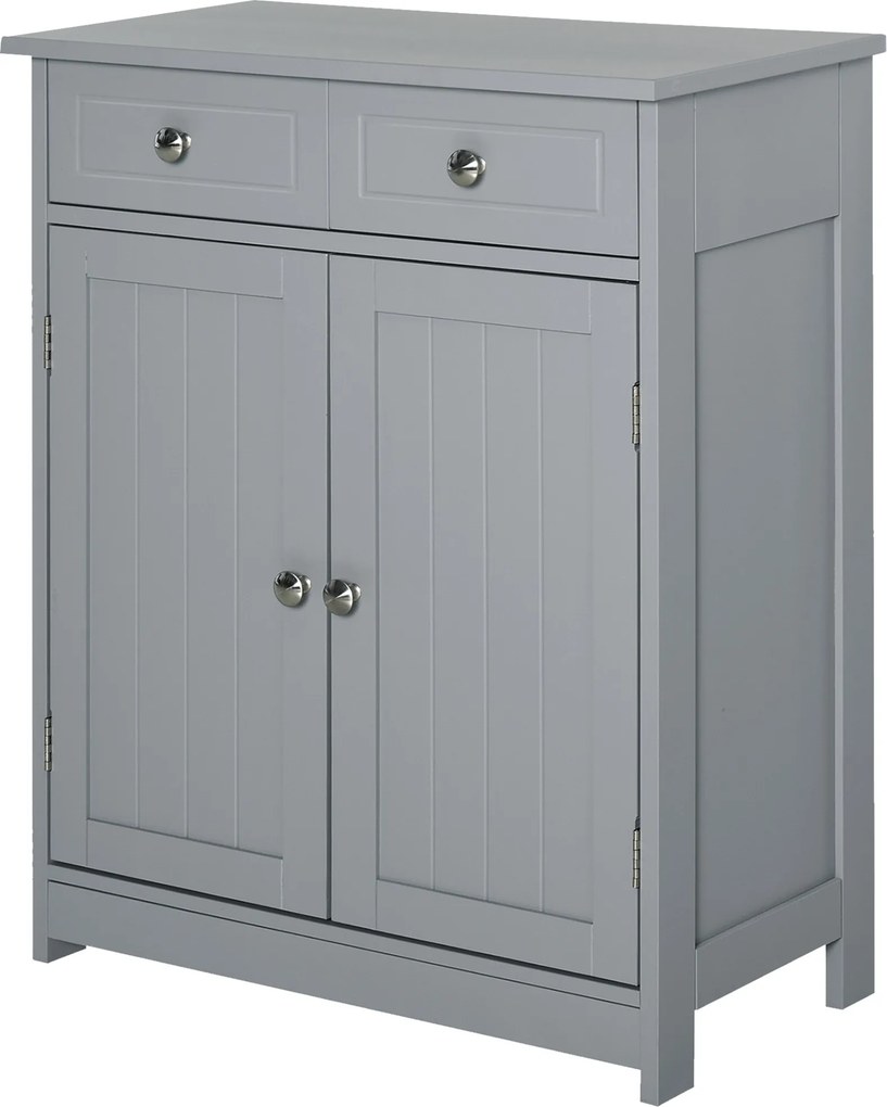 kleankin Úložný kabinet, Koupelnový kabinet, Skříň se 2 dveřmi a 2 zásuvkami - 60 x 30 x 75 cm - Šedá