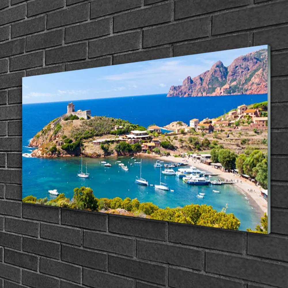 Obraz na skle Záliv Hora Pláž Krajina 120x60 cm