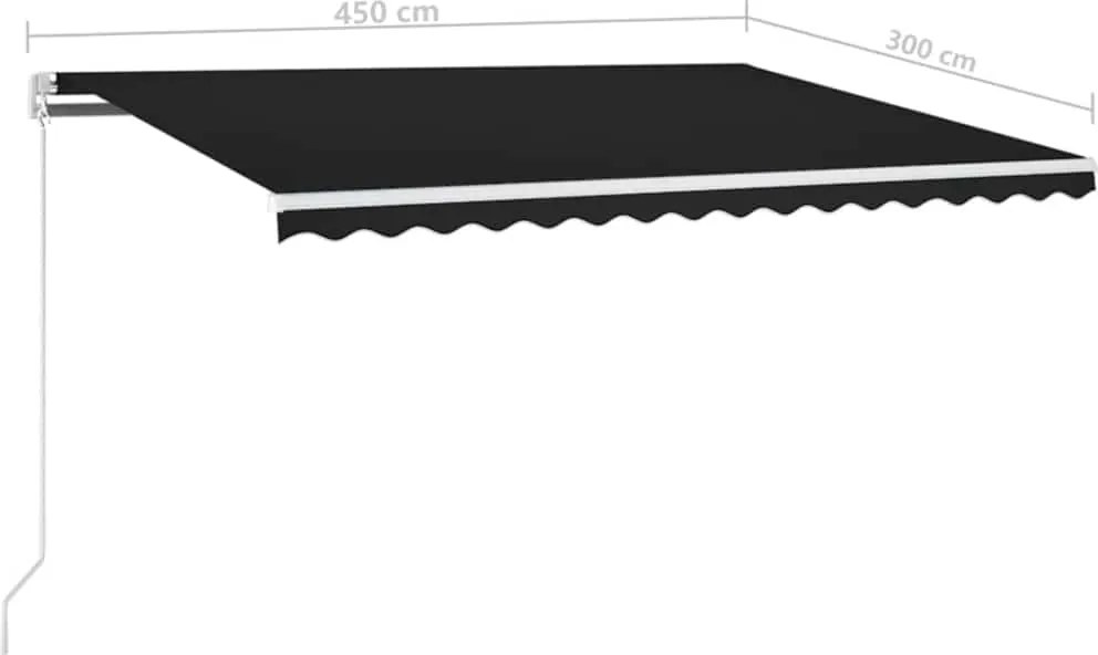Ručně zatahovací markýza s LED světlem 450 x 300 cm antracitová 3068924