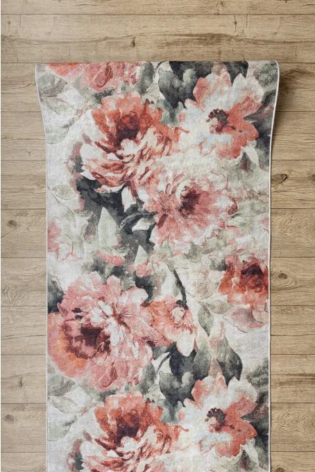 Protiskluzový běhoun LOTUS BOUQUET 52900 květiny béžový / růžový - Výprodej
