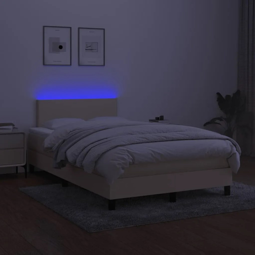 Box spring postel s matrací a LED krémová 120x190 cm textil 3270030