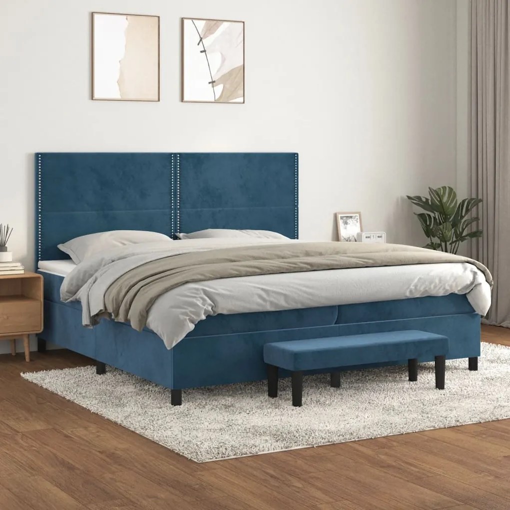 Box spring postel s matrací tmavě modrá 200x200 cm samet