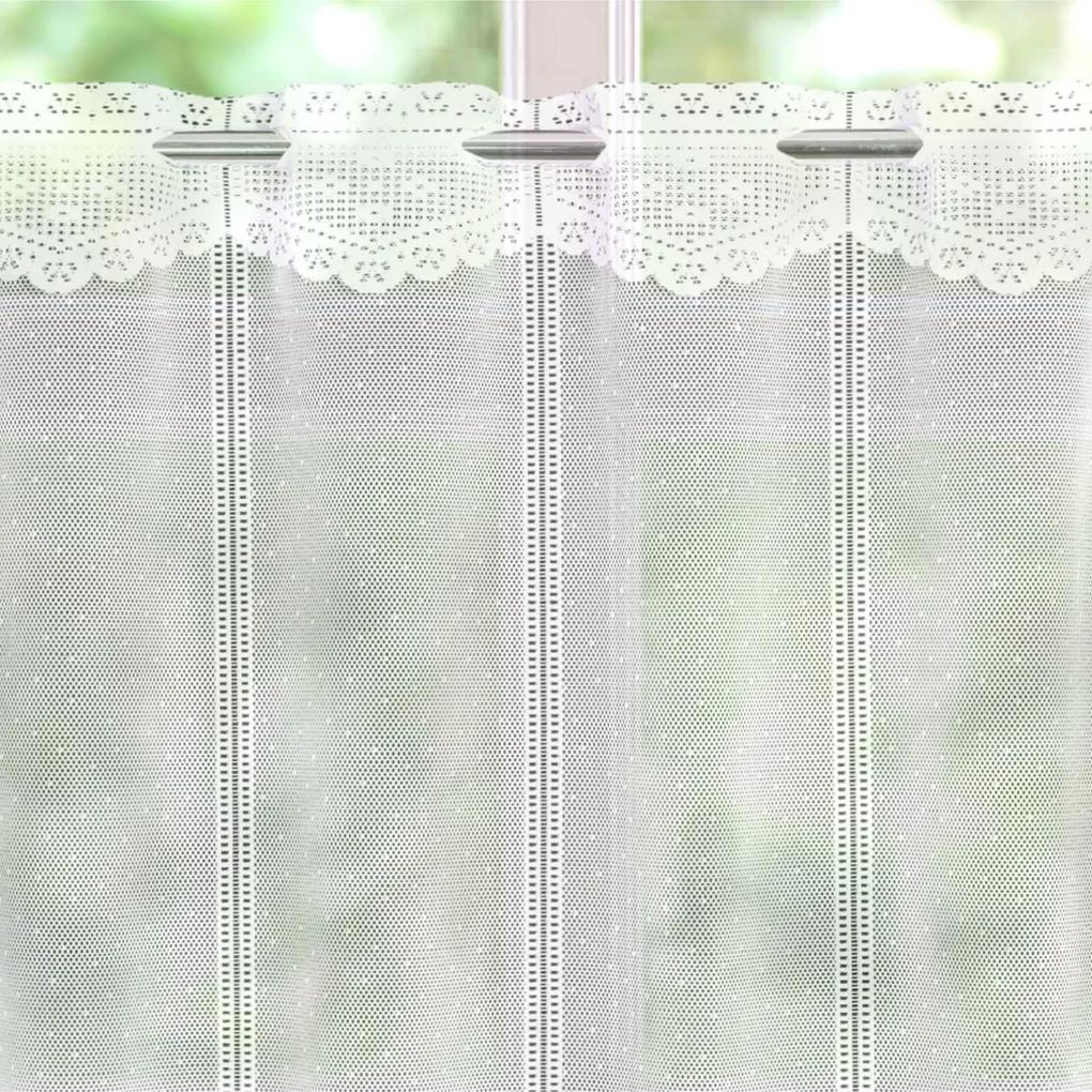 Forbyt žakarová vitrážová záclona 606788 puntíky a květinky, s bordurou, bílá, výška 60cm (v metráži)