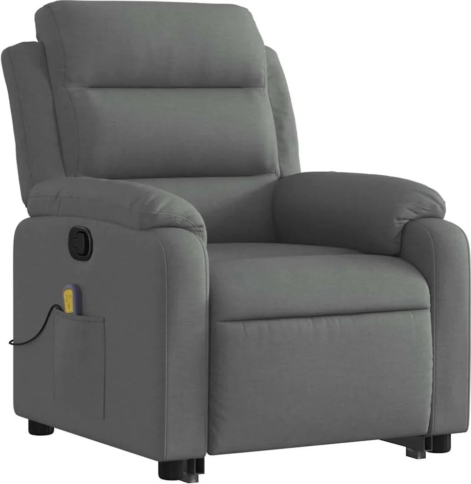 Zvedací masážní polohovací křeslo tmavě šedé textil 3204993