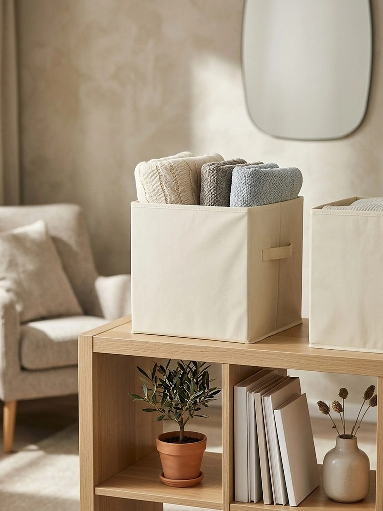 Sinsay - Skládací úložné boxy s uchyty 2 pack - krémová