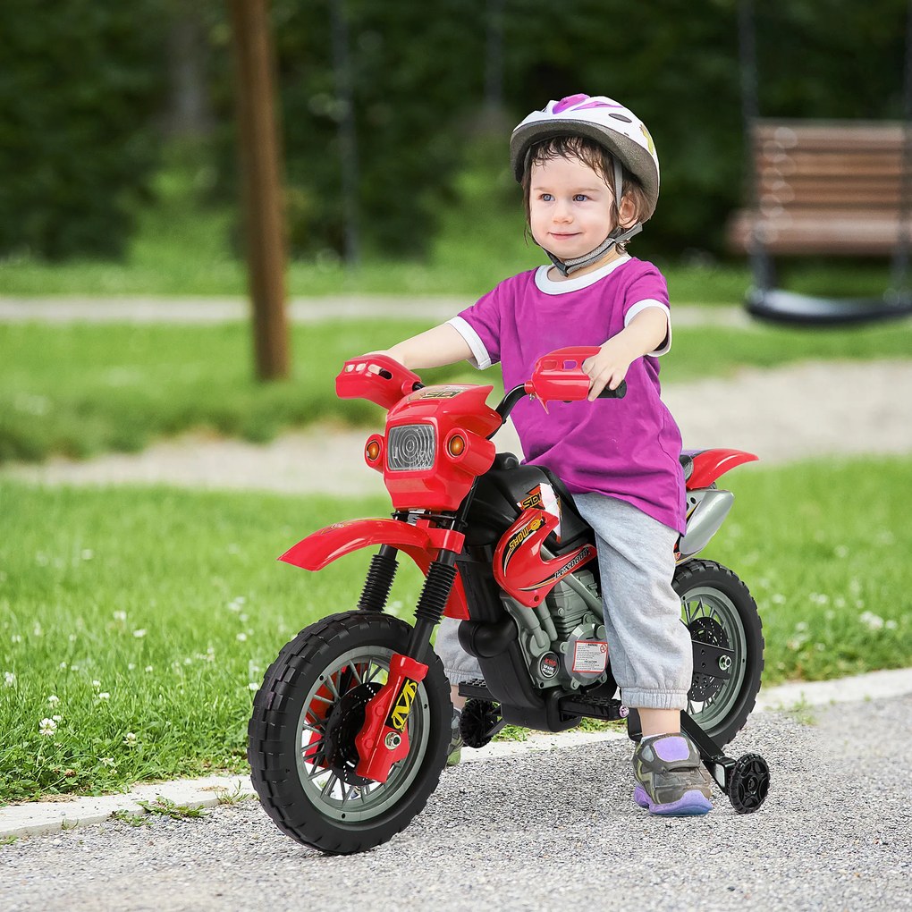 HOMCOM Dobíjecí elektrická motorka pro děti 6V od 3 let s nabíječkou a podpůrnými koly 102x53x66 cm Červená