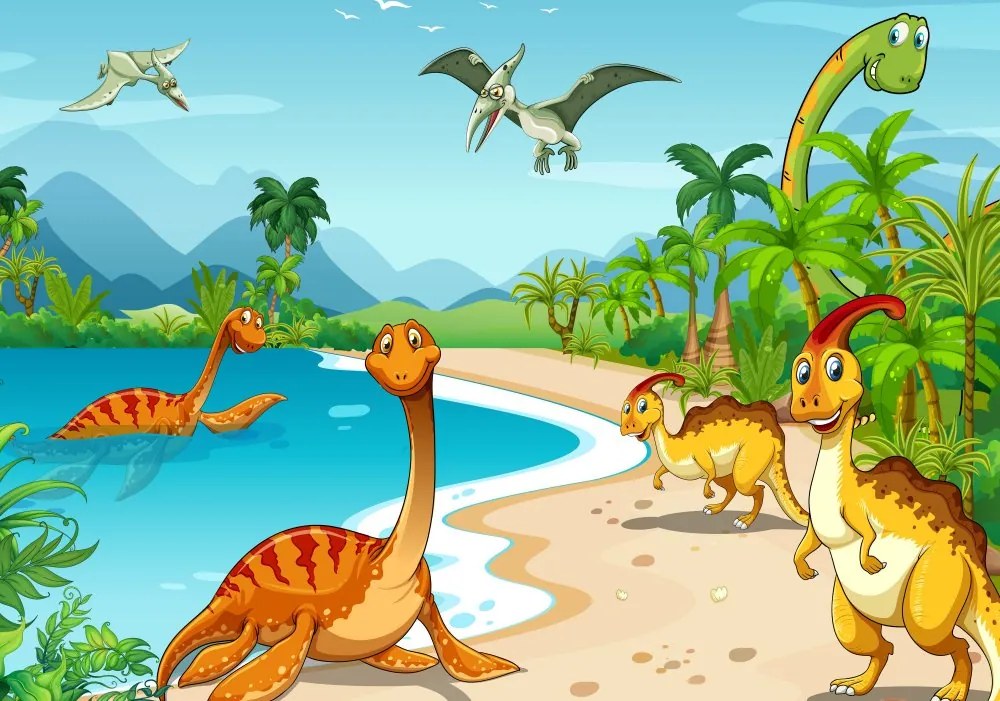 Fototapeta Dinosauři Na Pláži Omyvatelný vlies 416x290