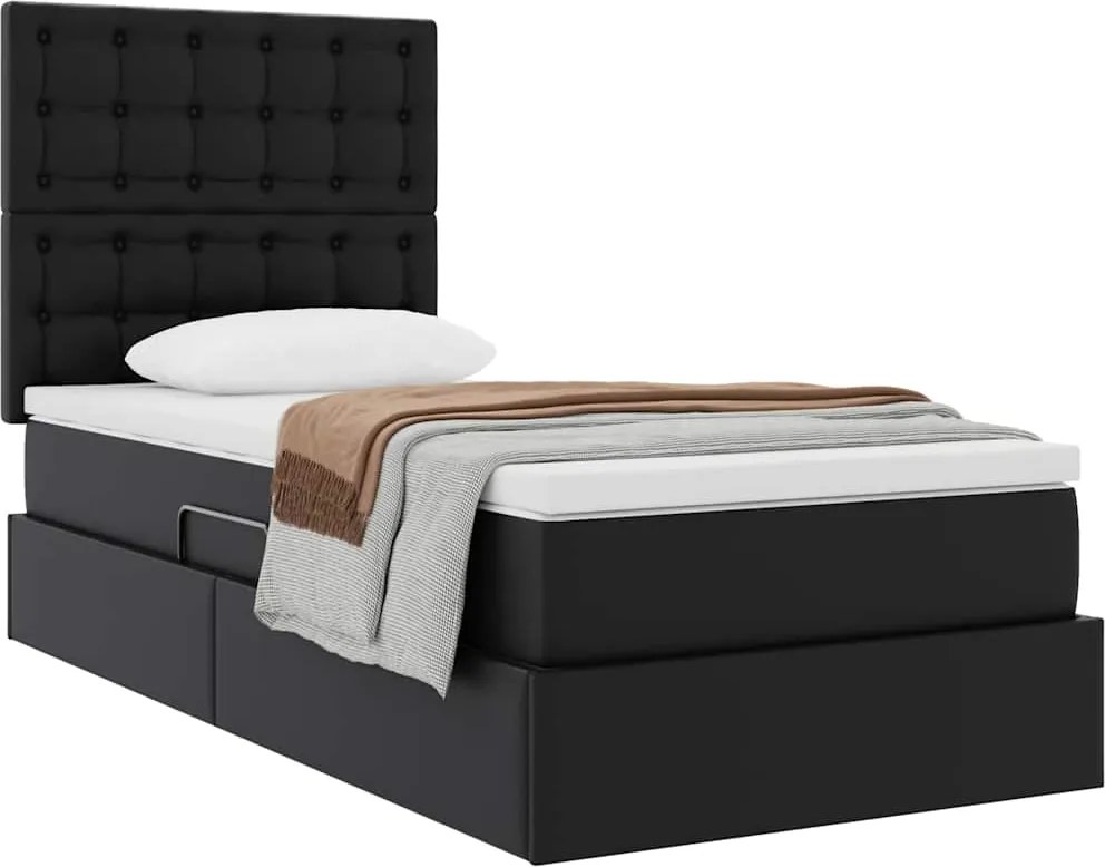 Postel s úložným prostorem s čelo Černá 90 x 190 cm Umělá kůže 3371645