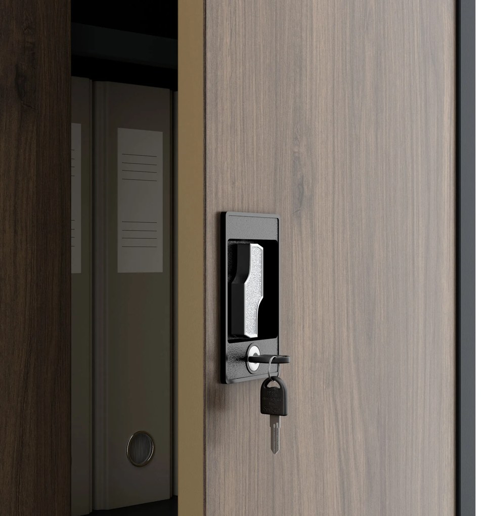 Kovová kancelářská skříň na dokumenty široká bílá antracit/ořech, 1150x1850x400 mm: JAN II Eco Design