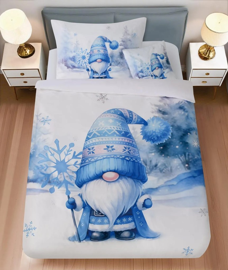 Povlečení z mikrosaténu BLUE GNOME bílé + povlak na polštářek 45 x 45 cm zdarma Rozměr povlečení: 70 x 90 cm | 140 x 200 cm