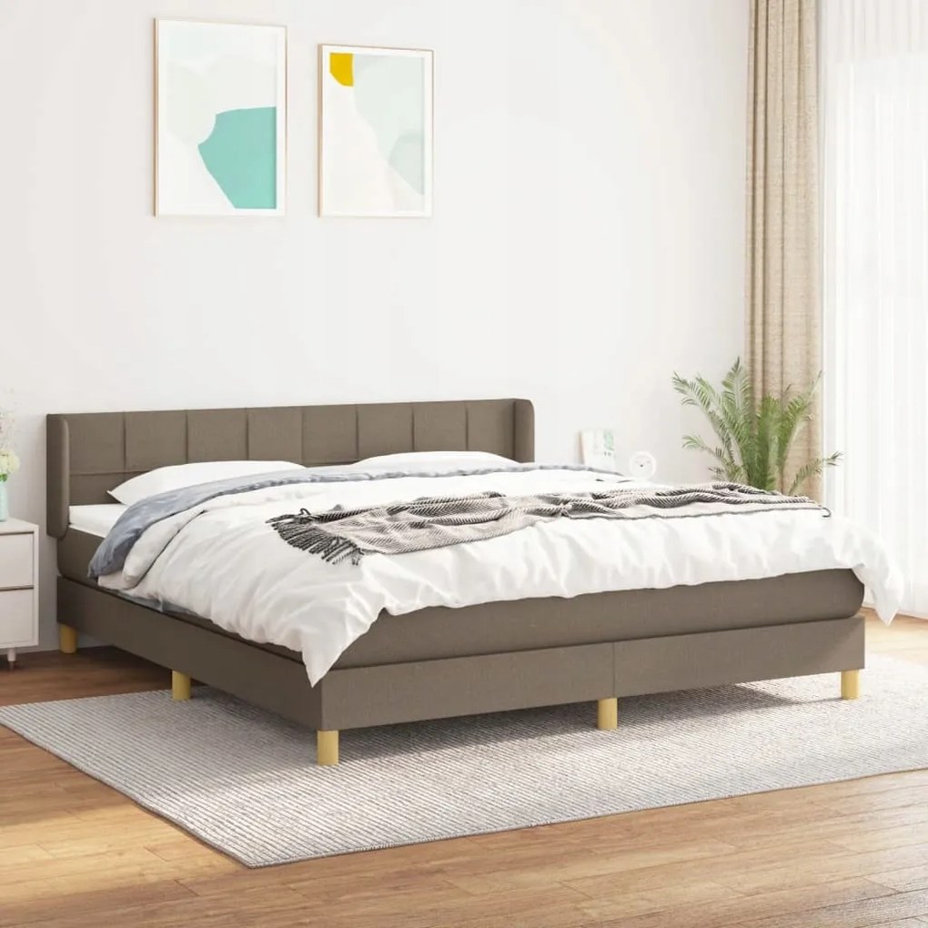 Box Spring Postel S Matrací Textil Taupe Blok se čtverci 160 x 200 cm