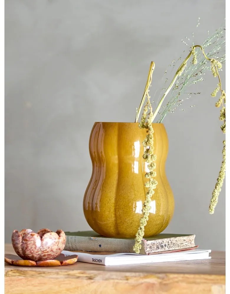 Hnědá skleněná ručně vyrobená váza (výška 20 cm) Pumpkin – Bloomingville