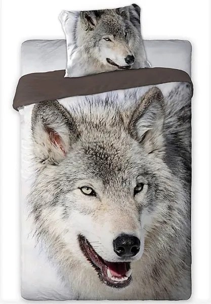 Povlečení bavlna fototisk Vlk šedý 140x200+70x90 cm