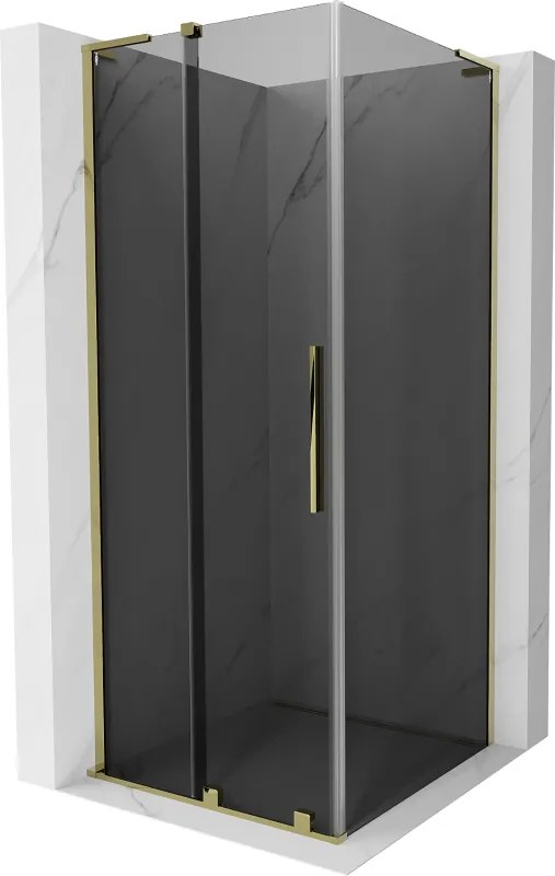 Mexen Velar L, sprchový kout s posuvnými dveřmi 90 x 90 cm, 8mm šedé sklo, zlatá lesklá, 871-090-090-43-50