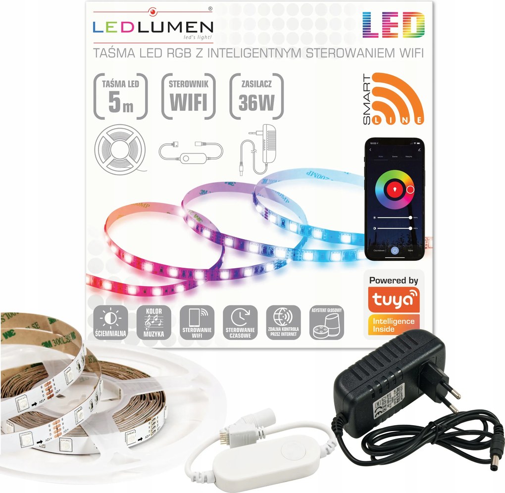 Led pásek Wifi 24W 12V 150 Smd 5050 5 m Rgb Barevná linka Tuya Smart Life