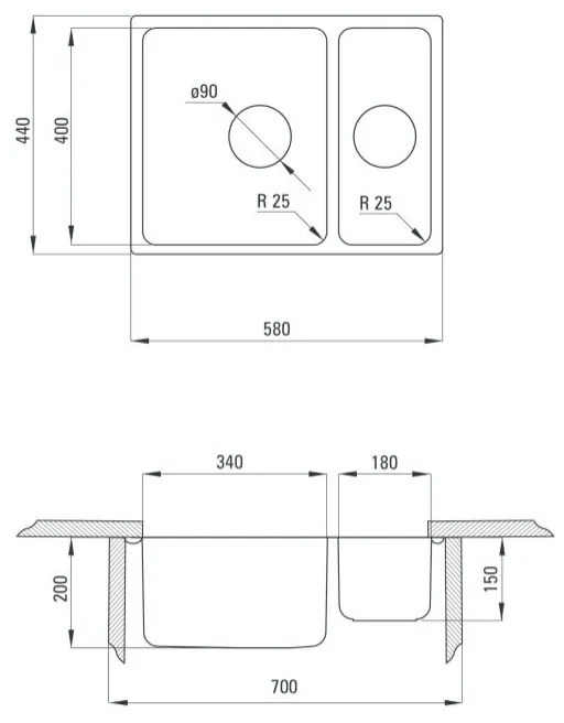 DEANTE EGERIA ZPE_050C Jednodřez s vaničkou 570x440x200, nerez satén, vestavný - Deante