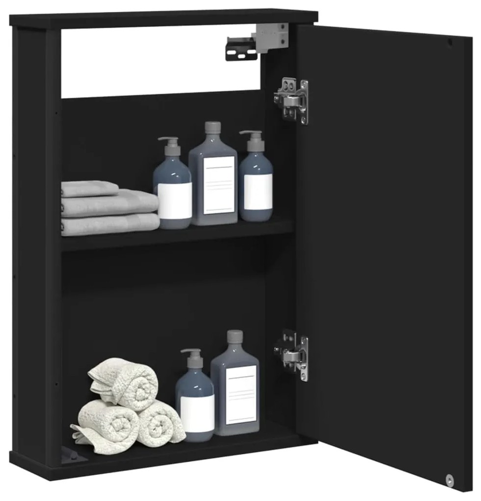 Koupelnová skříňka se zrcadlem černá 42 x 12 x 60 cm kompozit - Default Title
