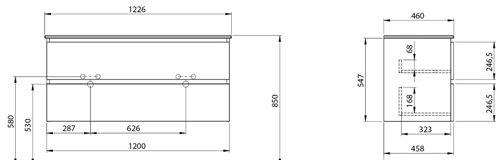 Sapho Ezara koupelnová skříňka 120 x 55 x 46 cm pod dvojumyvadlo bílá lesk EZ121-3030