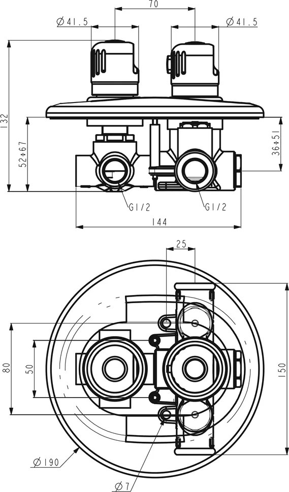 Novaservis Aquamat - Vanová baterie s termostatem pod omítku, na 3 výstupy, chrom 2650RX,0