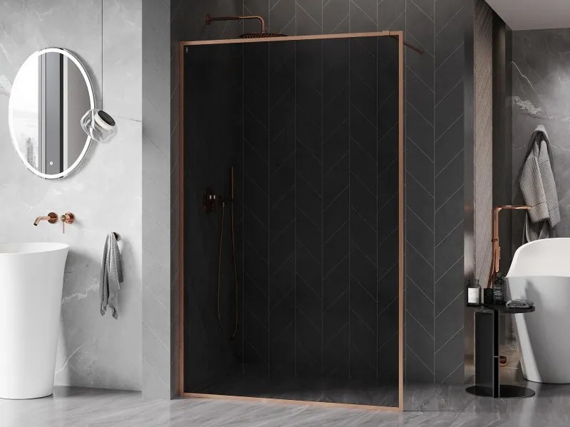 Mexen, Mexen Kioto-XF sprchová stěna s rámem 50 x 202 cm, grafit 10 mm, broušená měď - 800-050-104-65-40-X