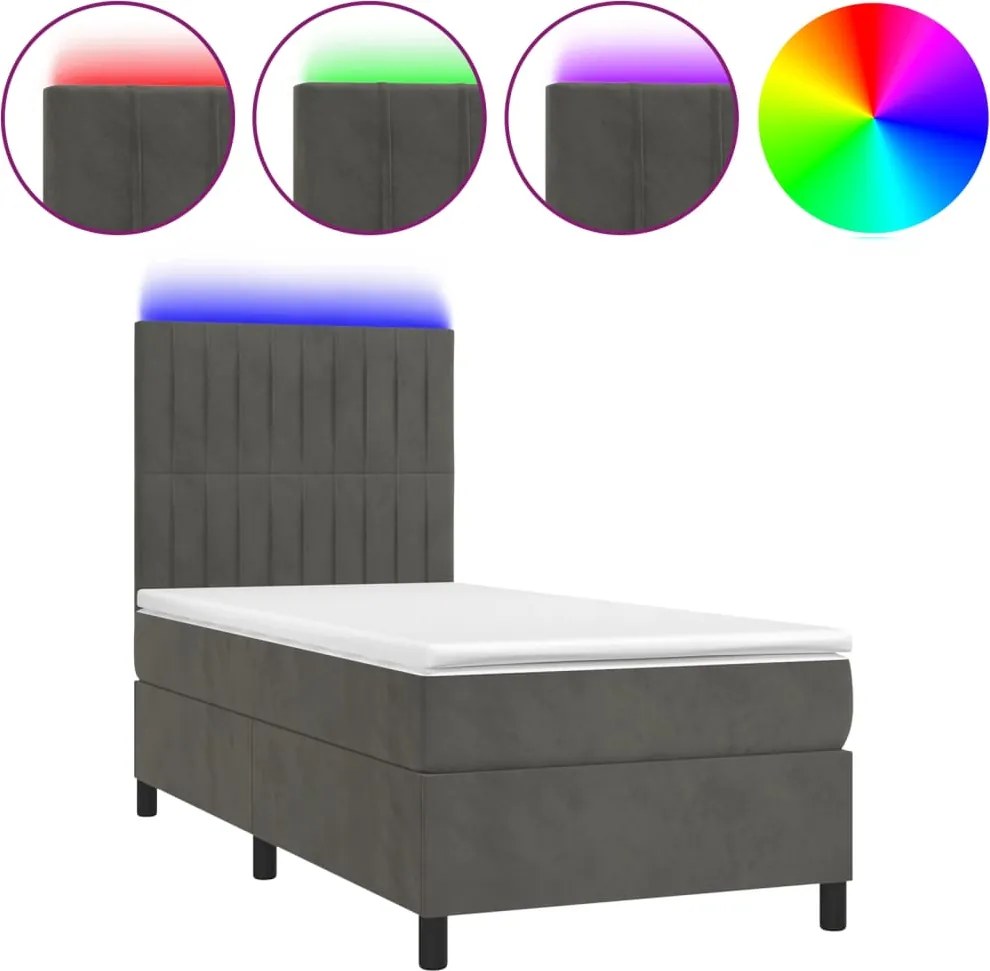 Box spring postel s matrací a LED tmavě šedá 80 x 200 cm samet 3136210