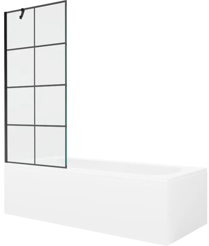 Mexen Vega obdélníková vana 150 x 70 cm s obložením a 1-křídlovou zástěnou 80 cm, černý vzor - 550115070X9508007077