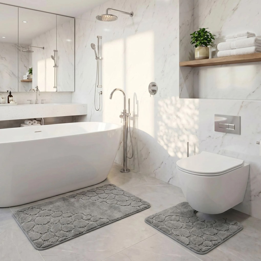 Kvalitex Koupelnová a WC předložka kamínky šedé SADA 60 x 100 cm + 60 x 50 cm