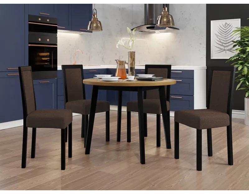 Jídelní stůl se 4 židlemi AL081, Barva dřeva: bílá-L, Potah: Hygge D20, Barvy nožiček: černá