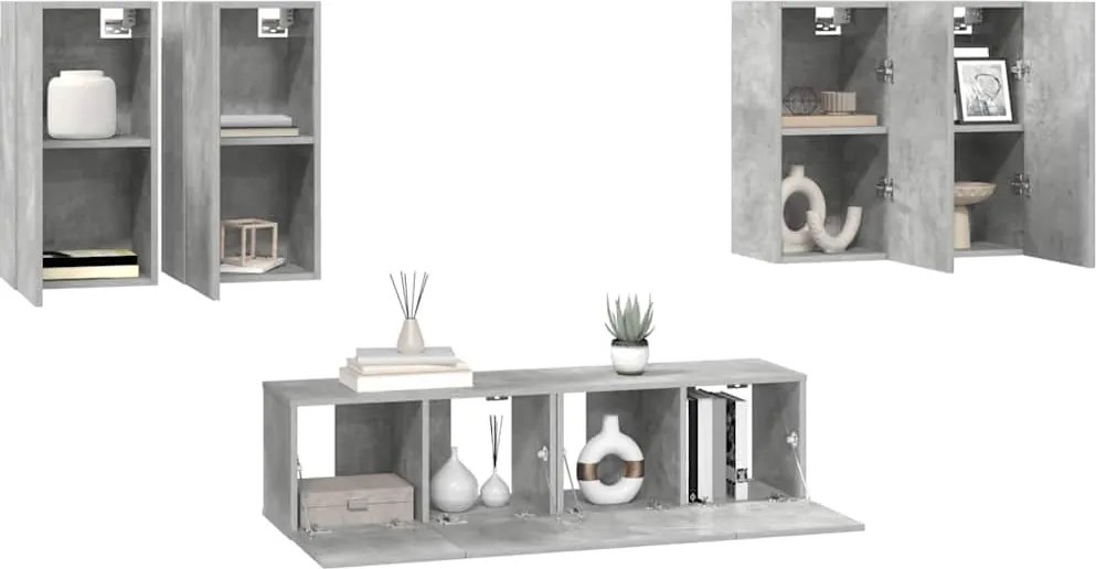 6dílný set TV skříněk betonově šedý dřevotříska 3079099