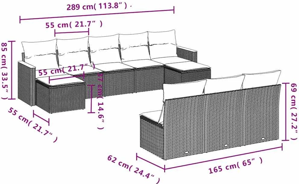 10dílná zahradní sedací souprava s poduškami černá polyratan 3226384