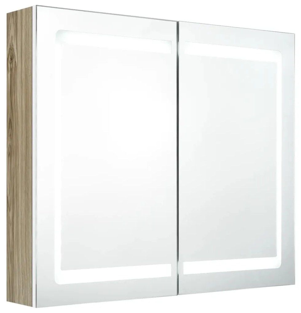 vidaXL LED koupelnová skříňka se zrcadlem bílá a dub 80 x 12 x 68 cm