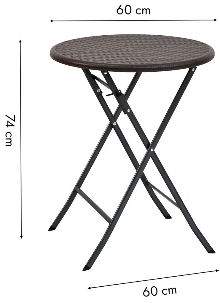 Skládací zahradní stolek rattan 60 cm hnědý