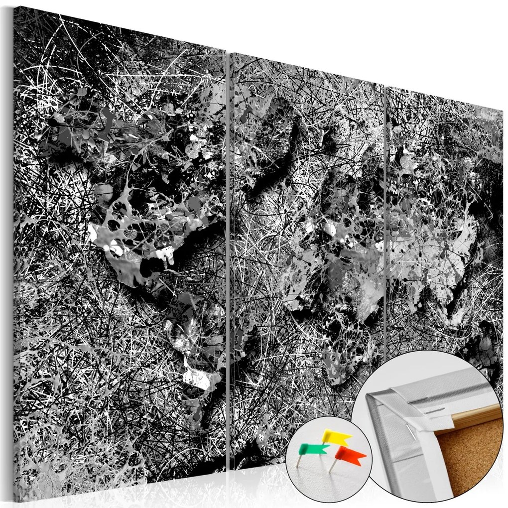 Abstraktní mapa na korkové tabuli černobílá + háčky, hřebíčky, pin-vlajky, lepicí guma ZDARMA Velikost (šířka x výška): 90x60 cm