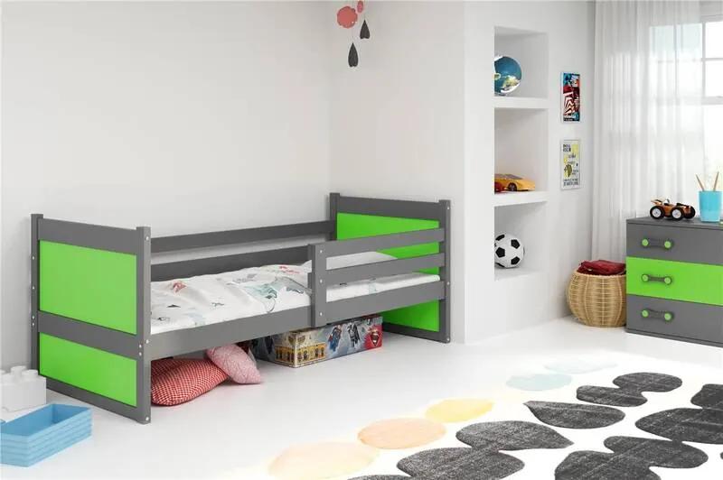 BMS Group Dětská postel Rico 1 bez šuplíku 200x90 grafit/zelená