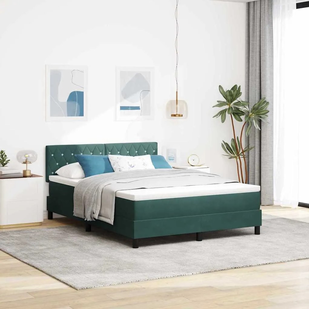 Postel s boxspringem s matrací Tmavě zelená 140 x 190 cm samet 3339107