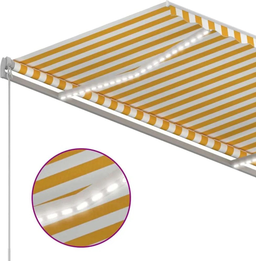 Ručně zatahovací markýza s LED světlem 350 x 250 cm žlutobílá 3068883