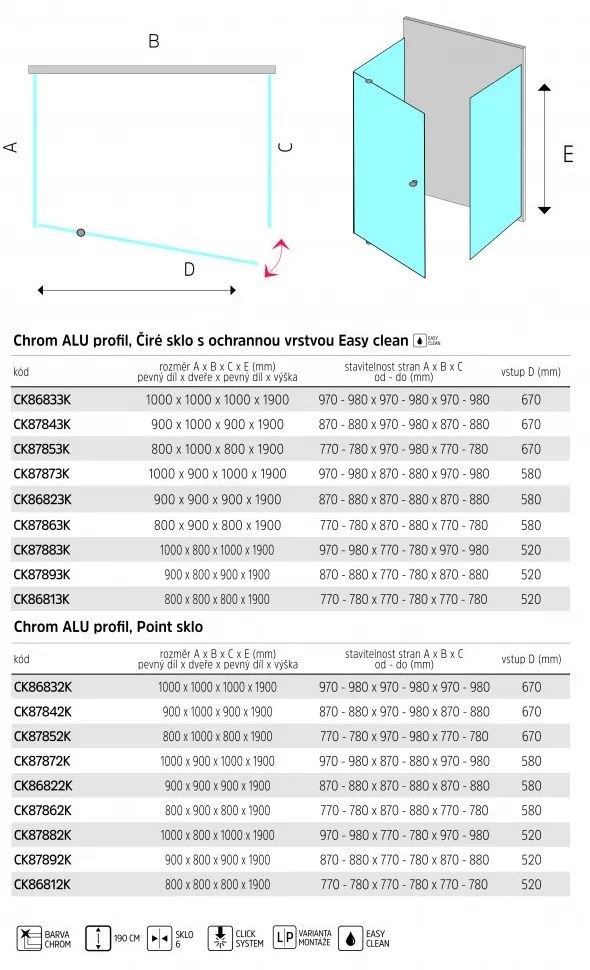 Mereo Sprchový kout  Lima, čtverec,pivotové dv., 2x boční stěna, chrom ALU, sklo Čiré 6mm 900 x 900 mm