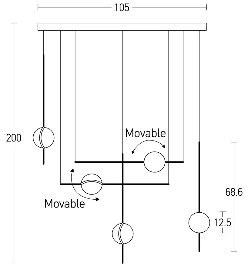 Zambelis 2001 závěsné LED svítidlo černé, 38W, 3000K, 105cm