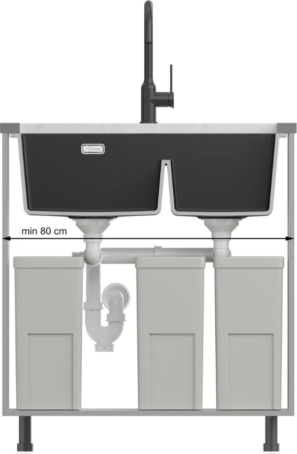 QUADRON Bílý kuchyňský granitový dřez Logan 120, dvoukomorový k instalaci pod kuchyňskou desku