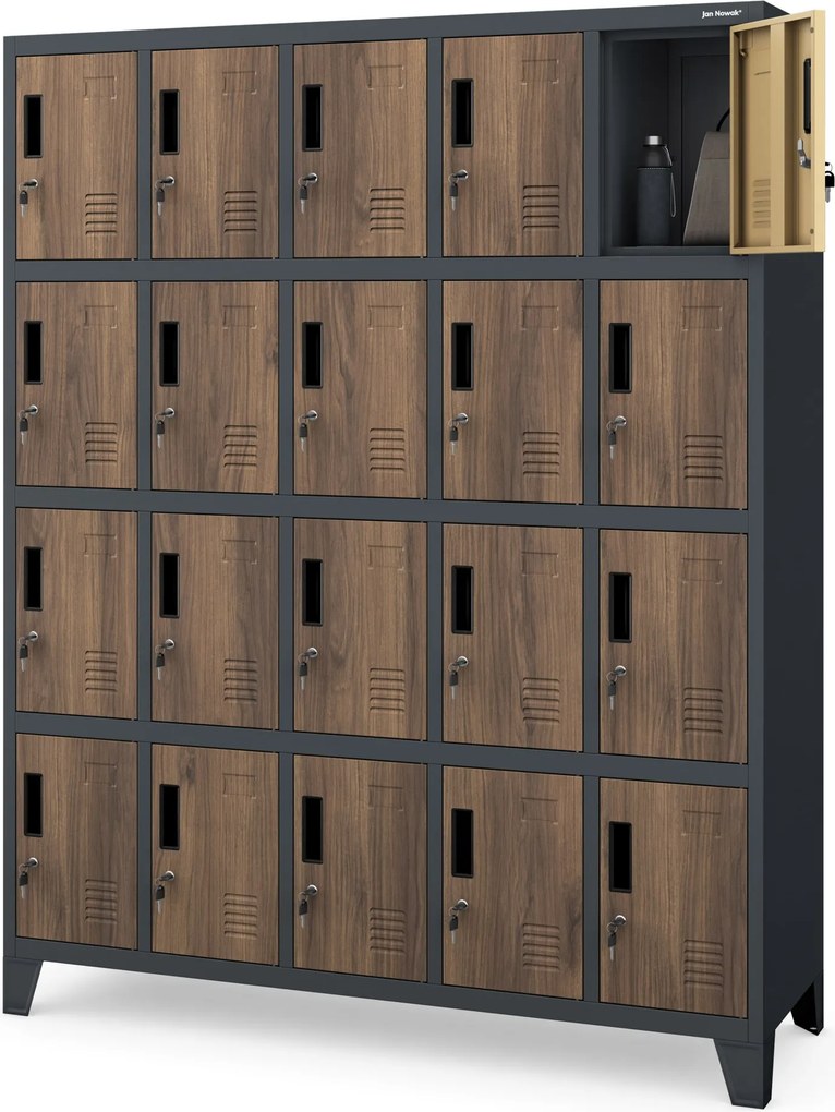 Skříň s 20 uzamykatelnými boxy, antracit/ořech, 1360x1720x450 mm: ROBERT Eco Design