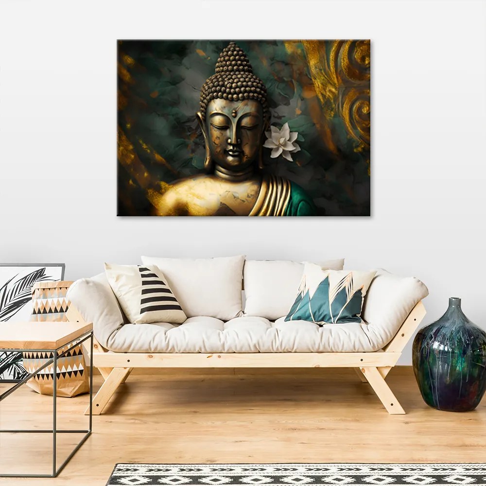 Gario Obraz na plátně Zlatý Budha na abstraktním pozadí Rozměry: 120 x 80 cm