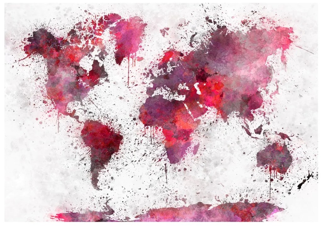 Fototapeta - World Map: Red Watercolors