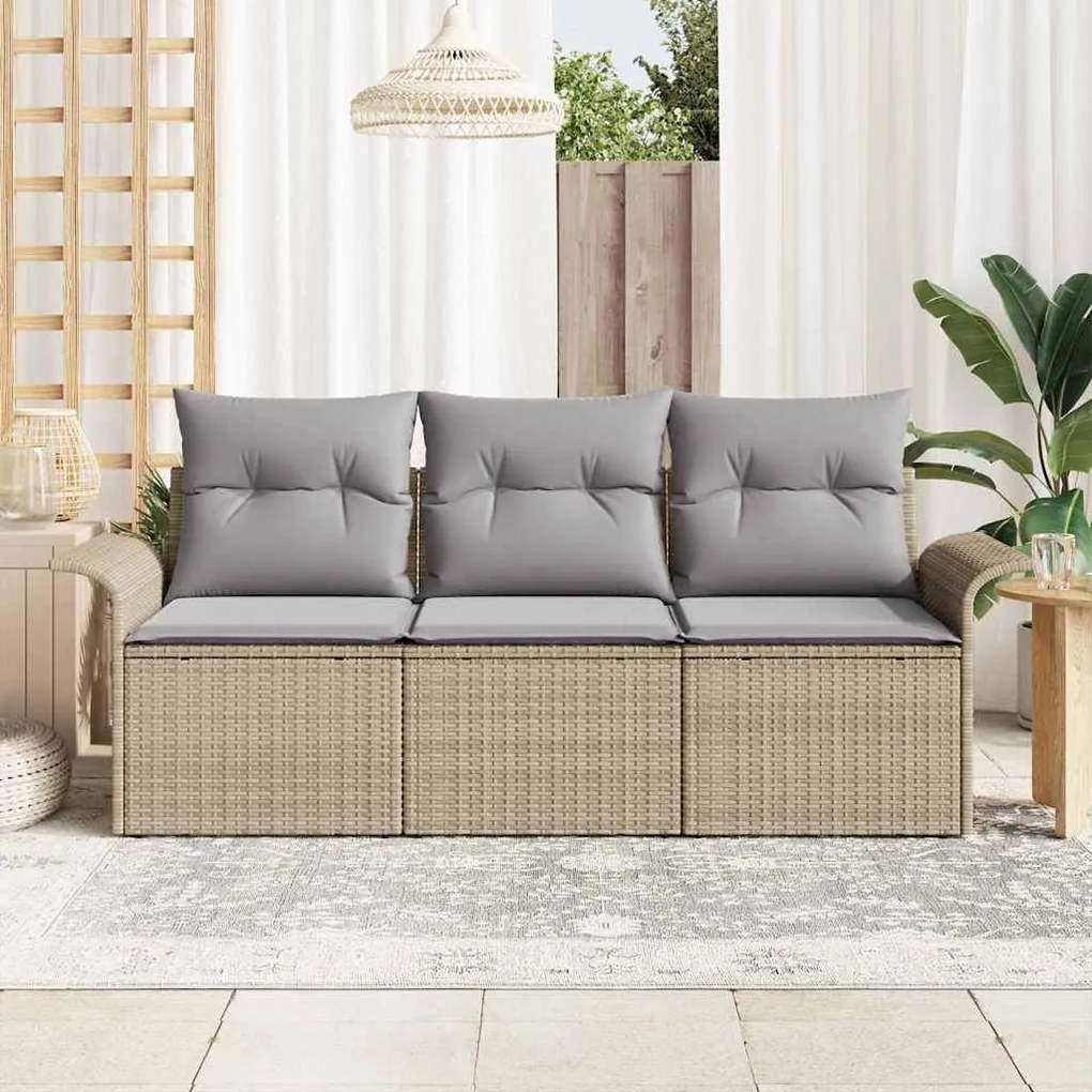 Set pohovek 3 ks 3-Počet míst Beige a šedá polyratan 3345220