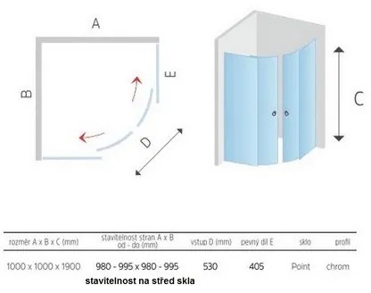 EBS Nova Sprchový kout čtvrtkruh 100 cm, chrom, sklo point