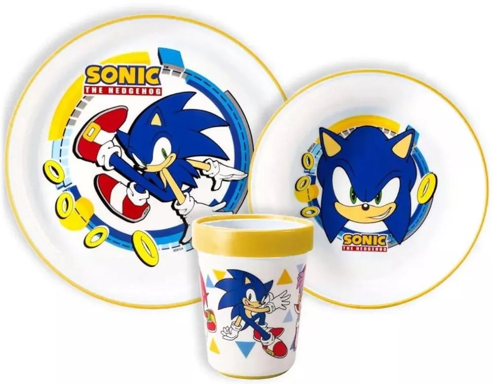 Sada plastového nádobí Ježek Sonic s kelímkem a protiskluzem - 3 díly