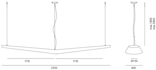 Artemide AK00400 Mouette Symmetric 2500, závěsné designové svítidlo, 105W LED 3000K, 255cm, délka závěsu 190cm